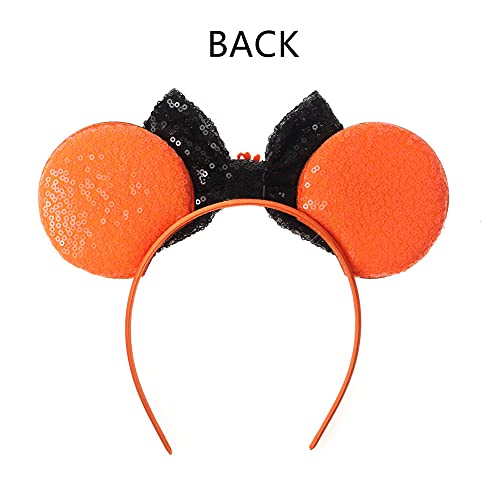 JIAHANG Halloween Mouse Ears Headband Sequin Bow Pumpkin Hair Hoop, Party Decoration Costume Headwear Hair Accessories for Women Girls (Halloween 1)