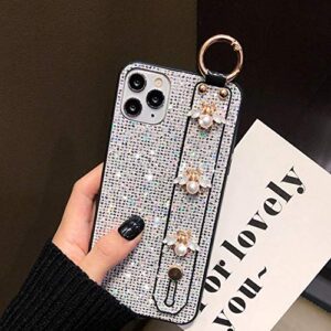 lntech luxury sparkle bling protector cover with stand holder hand strap,glitter cute bee wrist strap kickstand phone case compatible with iphone 13/iphone 14