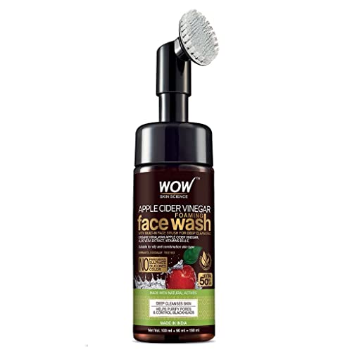 WOW Skin Science Apple Cider Vinegar Foam Exfoliating Face Wash & Brush - Facial Cleanser Acne Face Wash - Face Wash Oily Skin Gentle Face Cleanser - Natural Face Wash Sensitive Skin (5.07 Fl Oz)