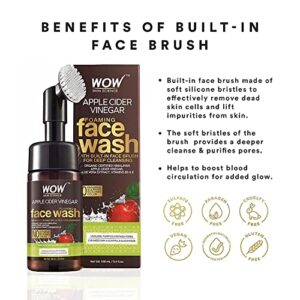 WOW Skin Science Apple Cider Vinegar Foam Exfoliating Face Wash & Brush - Facial Cleanser Acne Face Wash - Face Wash Oily Skin Gentle Face Cleanser - Natural Face Wash Sensitive Skin (5.07 Fl Oz)