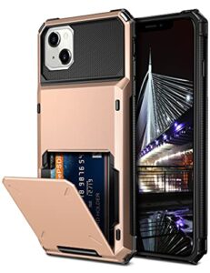 vofolen case for iphone 13 case wallet 4-card holder id slot flip door hidden pocket anti-scratch dual layer hybrid tpu bumper armor protective hard shell back cover for iphone 13 6.1 rose gold