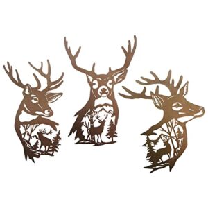 j-fly metal deer wall art metal deer hill decor forest hunting decor outdoor fence art deer living room bedroom bathroom rustic decor 3 piece set 9 inch rust color