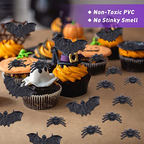 Halloween Plastic Bats Spiders, 200PCS Mini Bats and Fake Spiders for Halloween Decorations Creepy Scary Prank Toys Plastic Insect Toys Halloween Miniatures