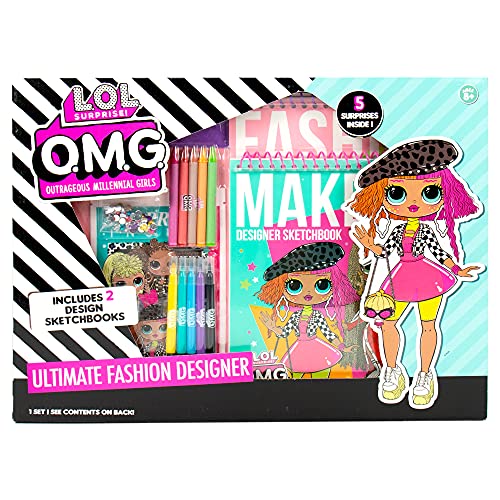 L.O.L. Surprise! O.M.G. Ultimate Fashion Designer by Horizon Group USA, Color & Create Outfits & Make-Up Looks for The O.M.G. Sisters, Includes 2 Sketchbooks, 5 Surprises, Stickers, Stencils & More