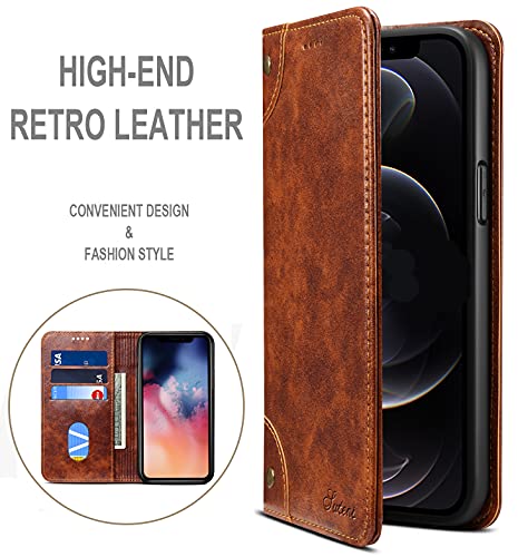 SINIANL Compatible with iPhone 13 Leather Case, iPhone 13 Wallet Folio Case Book Design with Magnetic Closure Kickstand Card Slots Flip Cover for iPhone 13 6.1 inch 2021 Khaki