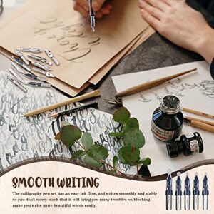 Calligraphy Pen Set Include Fountain Ink Writing Pen Wooden Fountain Pen Comic Nib Pen Refillable Pen with Pen Stand and 12 Pieces Vintage Nibs for Women Men Drawing Hand Lettering Signing