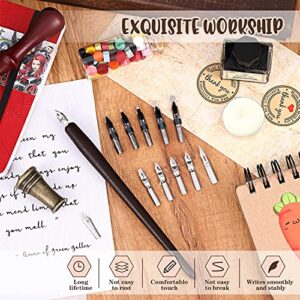 Calligraphy Pen Set Include Fountain Ink Writing Pen Wooden Fountain Pen Comic Nib Pen Refillable Pen with Pen Stand and 12 Pieces Vintage Nibs for Women Men Drawing Hand Lettering Signing