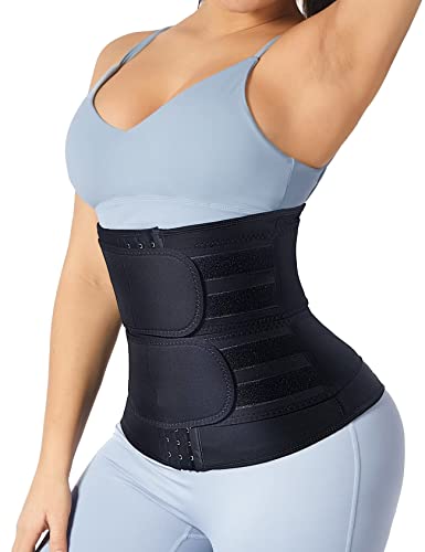 TELALEO Neoprene Waist Trainer for Women - Slimming Body Shaper - 2 Hot Waist Trimmer Cincher Sweat Belt - Tummy Control Corset Girdle Deep Black Medium02