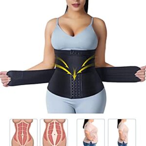 TELALEO Neoprene Waist Trainer for Women - Slimming Body Shaper - 2 Hot Waist Trimmer Cincher Sweat Belt - Tummy Control Corset Girdle Deep Black Medium02