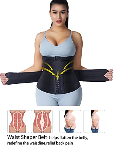 TELALEO Neoprene Waist Trainer for Women - Slimming Body Shaper - 2 Hot Waist Trimmer Cincher Sweat Belt - Tummy Control Corset Girdle Deep Black Medium02