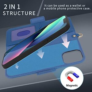 Skycase Wallet Case Compatible for iPhone 13 5G 6.1’’, Support [Magsafe Charge][2 in 1] Magnetic Detachable Flip Folio Wallet Case with Card Slots for iPhone 13 6.1 inch 2021,Navy