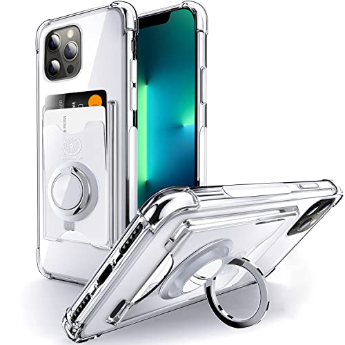 Shields Up iPhone 13 Pro Max Wallet Case with Card Holder & Ring Kickstand, Slim Drop Protection, 6.7" - Clear