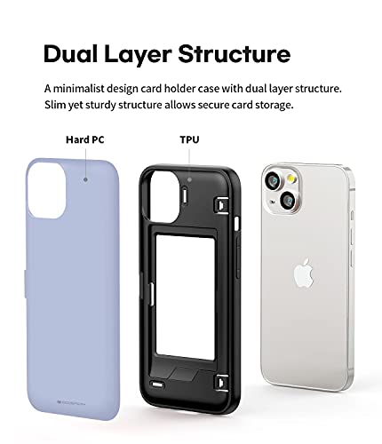 GOOSPERY Magnetic Door Bumper Compatible with iPhone 13 Case, Card Holder Wallet Case, Easy Magnet Auto Closing Protective Dual Layer Sturdy Phone Back Cover, Lilac Purple