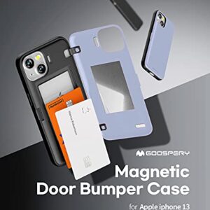 GOOSPERY Magnetic Door Bumper Compatible with iPhone 13 Case, Card Holder Wallet Case, Easy Magnet Auto Closing Protective Dual Layer Sturdy Phone Back Cover, Lilac Purple