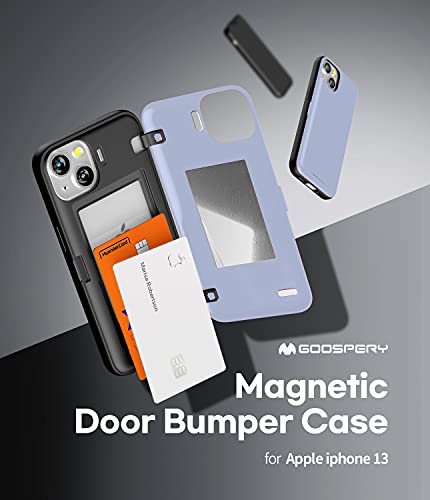 GOOSPERY Magnetic Door Bumper Compatible with iPhone 13 Case, Card Holder Wallet Case, Easy Magnet Auto Closing Protective Dual Layer Sturdy Phone Back Cover, Lilac Purple