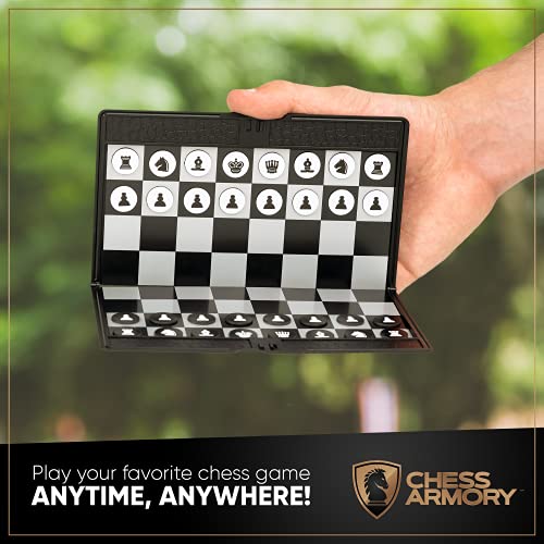 Chess Armory Pocket Chess Set - Portable Mini Chess Set for Adults and Youth - Mini Chess Board to Take Anywhere for an Unforgettable, Mind-Sharpening Chess Game