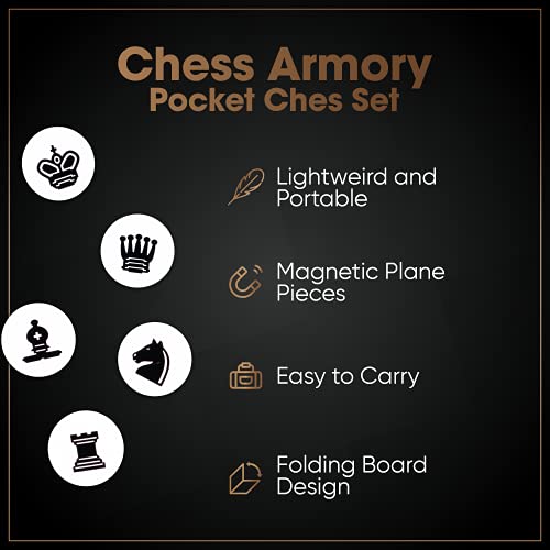 Chess Armory Pocket Chess Set - Portable Mini Chess Set for Adults and Youth - Mini Chess Board to Take Anywhere for an Unforgettable, Mind-Sharpening Chess Game