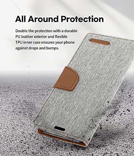 GOOSPERY Canvas Wallet Designed for Apple iPhone 13 Wallet Case, Stylish Denim Fabric Design [3 Card Slots & 1 Side Cash Pocket] [Standing Feature] Card Holder Flip Phone Cover - Gray