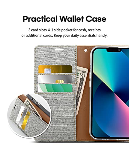 GOOSPERY Canvas Wallet Designed for Apple iPhone 13 Wallet Case, Stylish Denim Fabric Design [3 Card Slots & 1 Side Cash Pocket] [Standing Feature] Card Holder Flip Phone Cover - Gray