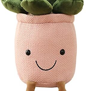 WUZHOU Tulip Plush Toy, 13.7" Flower Pot Stuffed Plushie Pillow Decoration, Soft Fluffy Toy Succulent Plants Friend Throw Pillow, Multicolor (Pink-Succulent)