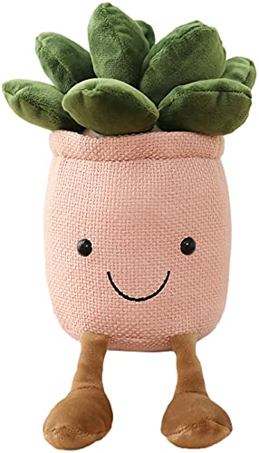 WUZHOU Tulip Plush Toy, 13.7" Flower Pot Stuffed Plushie Pillow Decoration, Soft Fluffy Toy Succulent Plants Friend Throw Pillow, Multicolor (Pink-Succulent)