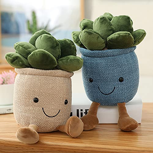 WUZHOU Tulip Plush Toy, 13.7" Flower Pot Stuffed Plushie Pillow Decoration, Soft Fluffy Toy Succulent Plants Friend Throw Pillow, Multicolor (Pink-Succulent)