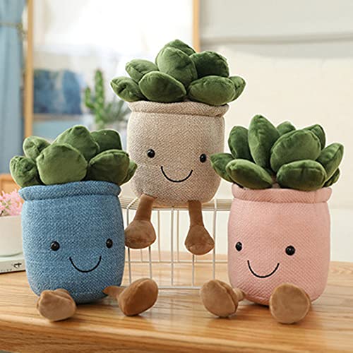 WUZHOU Tulip Plush Toy, 13.7" Flower Pot Stuffed Plushie Pillow Decoration, Soft Fluffy Toy Succulent Plants Friend Throw Pillow, Multicolor (Pink-Succulent)