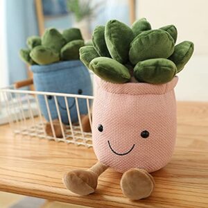 WUZHOU Tulip Plush Toy, 13.7" Flower Pot Stuffed Plushie Pillow Decoration, Soft Fluffy Toy Succulent Plants Friend Throw Pillow, Multicolor (Pink-Succulent)