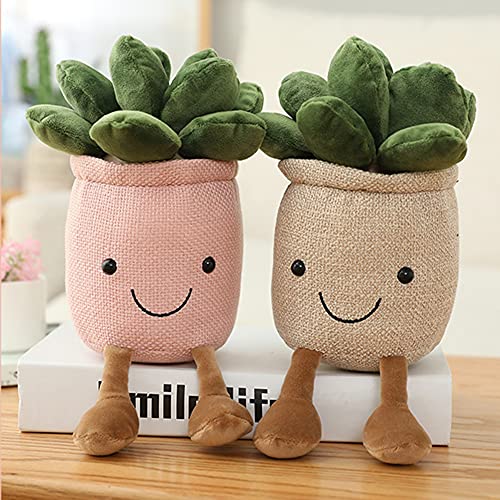 WUZHOU Tulip Plush Toy, 13.7" Flower Pot Stuffed Plushie Pillow Decoration, Soft Fluffy Toy Succulent Plants Friend Throw Pillow, Multicolor (Pink-Succulent)