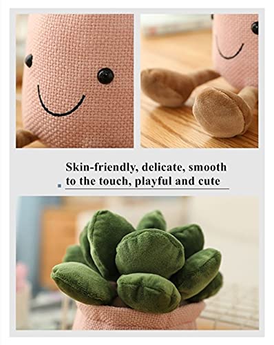 WUZHOU Tulip Plush Toy, 13.7" Flower Pot Stuffed Plushie Pillow Decoration, Soft Fluffy Toy Succulent Plants Friend Throw Pillow, Multicolor (Pink-Succulent)