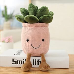 WUZHOU Tulip Plush Toy, 13.7" Flower Pot Stuffed Plushie Pillow Decoration, Soft Fluffy Toy Succulent Plants Friend Throw Pillow, Multicolor (Pink-Succulent)