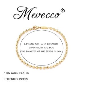 MEVECCO Gold Beaded Bracelets,18K Gold Plated Handmade Minimalist Stackable Thin Bracelets Round Balls Chain Dainty Bracelet for Women