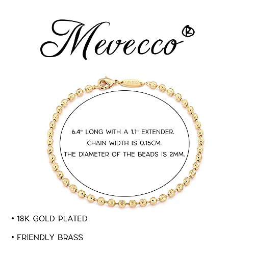 MEVECCO Gold Beaded Bracelets,18K Gold Plated Handmade Minimalist Stackable Thin Bracelets Round Balls Chain Dainty Bracelet for Women