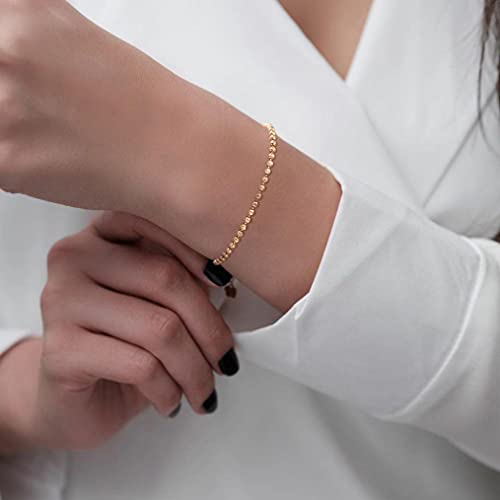 MEVECCO Gold Beaded Bracelets,18K Gold Plated Handmade Minimalist Stackable Thin Bracelets Round Balls Chain Dainty Bracelet for Women