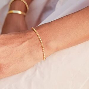 MEVECCO Gold Beaded Bracelets,18K Gold Plated Handmade Minimalist Stackable Thin Bracelets Round Balls Chain Dainty Bracelet for Women