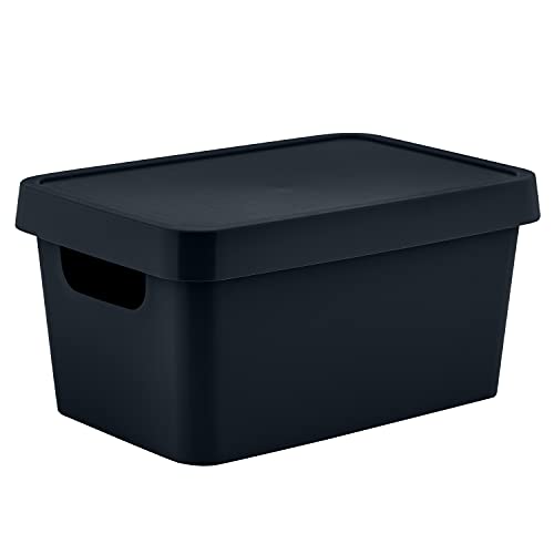 Simplify Small Vinto Storage Box | Click Tight Lid | Dimensions: 9.76" x 6.69" x 4.84" | Stackable | Home Organization | 2 Handles | Black