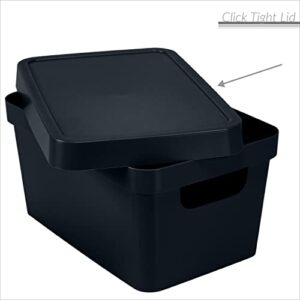 Simplify Small Vinto Storage Box | Click Tight Lid | Dimensions: 9.76" x 6.69" x 4.84" | Stackable | Home Organization | 2 Handles | Black