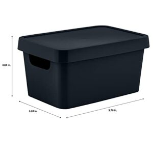 Simplify Small Vinto Storage Box | Click Tight Lid | Dimensions: 9.76" x 6.69" x 4.84" | Stackable | Home Organization | 2 Handles | Black