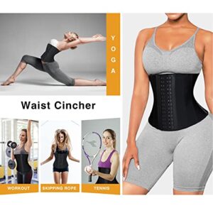 FeelinGirl Latex Waist Trainer for Women Short Torso Latex Waist Cincher Corset Sport Girdle Waist Training Black M