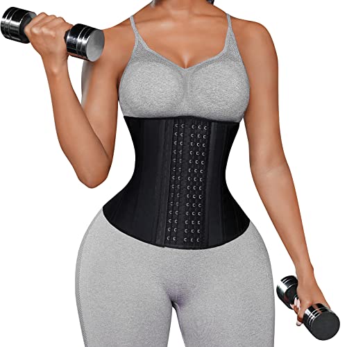 FeelinGirl Latex Waist Trainer for Women Short Torso Latex Waist Cincher Corset Sport Girdle Waist Training Black M