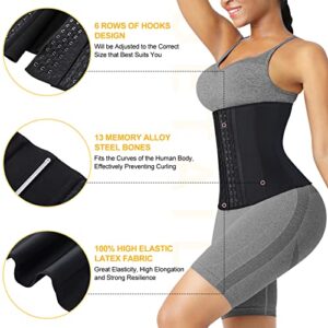 FeelinGirl Latex Waist Trainer for Women Short Torso Latex Waist Cincher Corset Sport Girdle Waist Training Black M