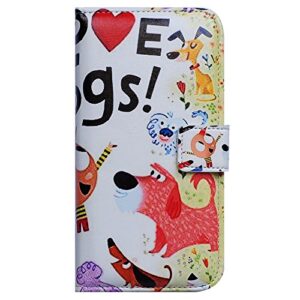 Bcov iPhone 13 Case, Colorful Cute Dogs Leather Flip Phone Case Wallet Cover with Card Slot Holder Kickstand for iPhone 13