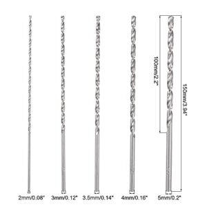 uxcell 6-Inch Lengthen Twist Drill Bit Set High-Speed Steel 2mm - 5mm Drilling Dia 150mm Total Length