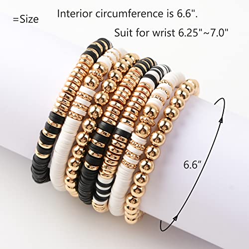 GOOJIDS Black Surfer Heishi Clay Bead Bracelets for Women Bohemian Stackable Vinyl Disc Beaded Stretch Bracelets Layering Friendship Bracelets Boho Jewelry