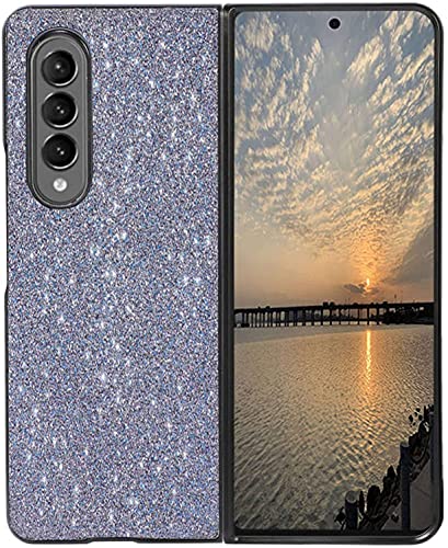 ZYKY Glitter Phone Case for Galaxy Z Fold 3, Sparkling Leather Back Cover Protector PC Hard Shockproof Protection Shell Compatible with Samsung 3 5G (Black)