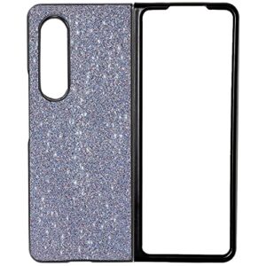 ZYKY Glitter Phone Case for Galaxy Z Fold 3, Sparkling Leather Back Cover Protector PC Hard Shockproof Protection Shell Compatible with Samsung 3 5G (Black)