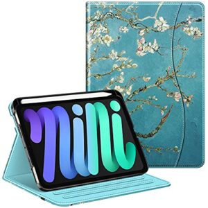 fintie folio case for ipad mini 6 2021, multi-angle smart stand cover w/pencil holder & pocket, auto sleep/wake for ipad mini 6th generation 8.3 inch, blossom