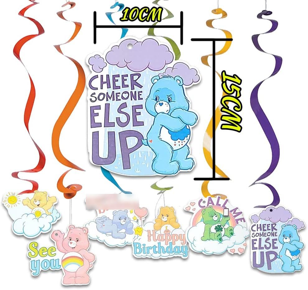 COMBO 19PC CAREBEAR BEAR INCLUDES 10FT 13PC XL SQUARE BANNER + 6PC HANGING SWIRLS PARTY SUPPLIES DECORATIONS THEME FAVOR IDEA FUN CELEBRATION HAPPY BIRTHDAY GIFT CENTERPIECE