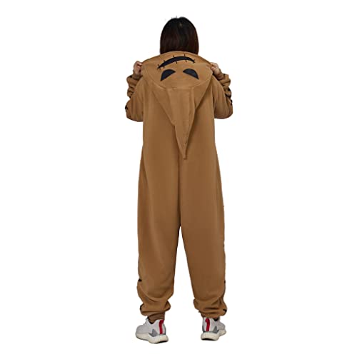 Fortunehouse Oogie Boogie Costume Unisex Onesie Pajamas Cosplay Costume (L), Light Brown