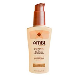 ambi even & clear purifying charcoal black soap facial cleanser with nutrient rich sweet potato complex | helps even skin tone | 3.5 ounce